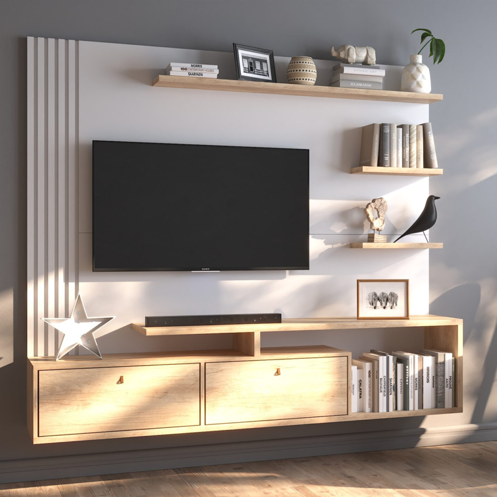 PANEL VARILLADO HASTA 50'' CON 2 PUERTAS BASCULANTES 4 ESTANTES - Acasa ...