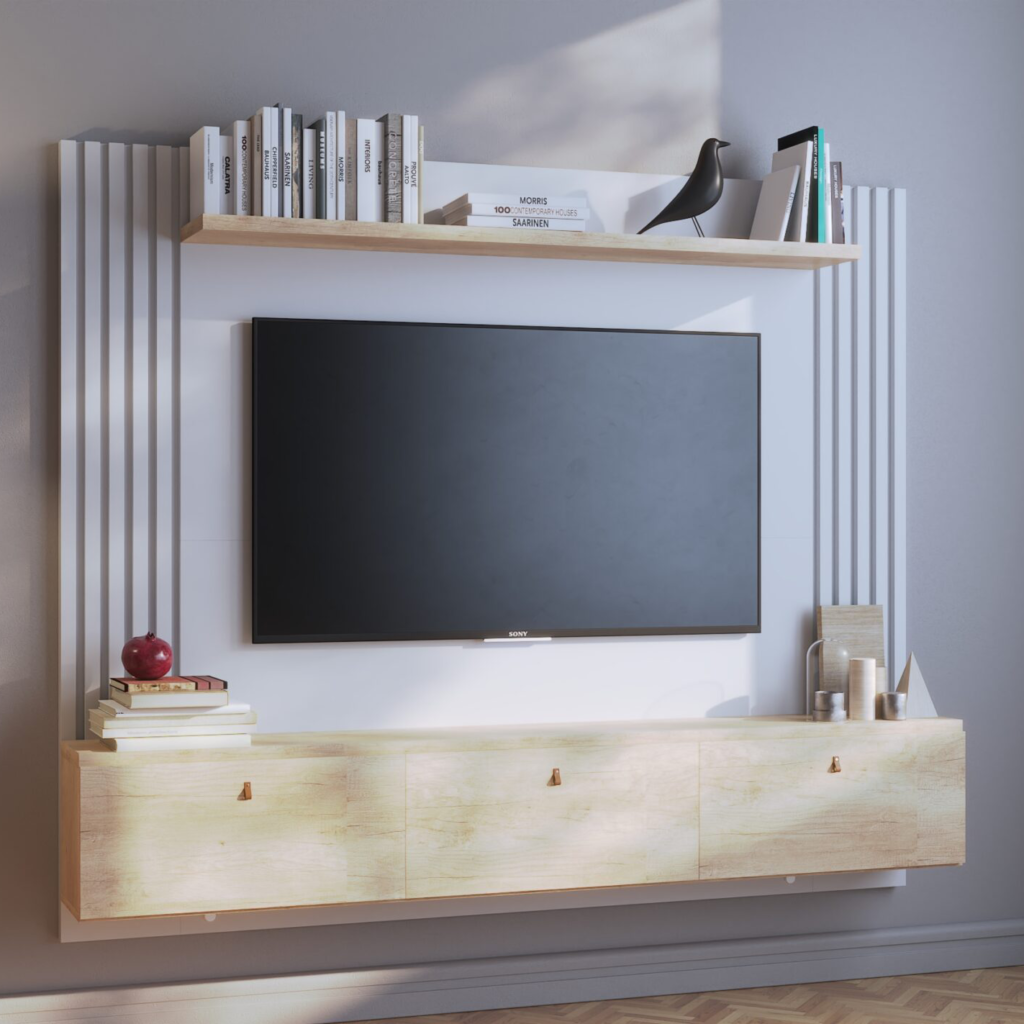 PANEL VARILLADO HASTA 65'' CON 3 PUERTAS BASCULANTES - Acasa Tienda